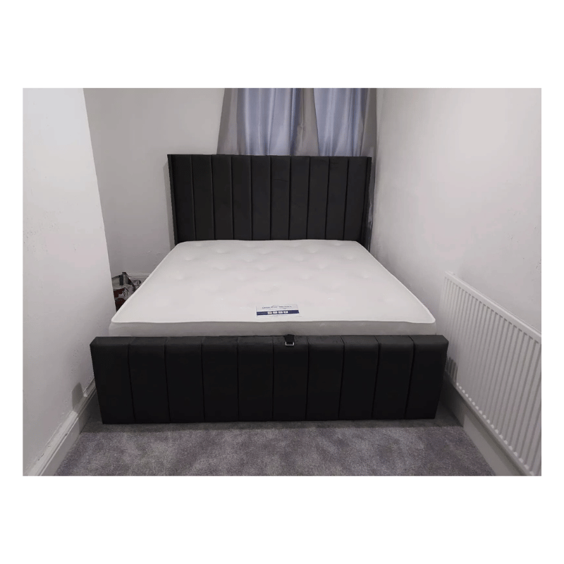 Ultimate Premium Plush Velvet Alton Winged Bed with Gas Lift Storage ...